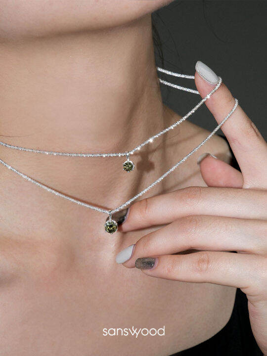 Senwu sanswood สร้อยคอ Moissanite สีเขียวมะกอกสร้อยคอเงินแท้ประกายแวววาวสุดๆดูแพงหรูหราเบาๆ ...