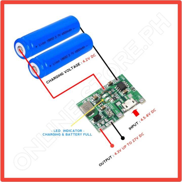 3.7V ~ 4.2V 18650 Battery Charging Module with Built-in Step Up DC DC ...
