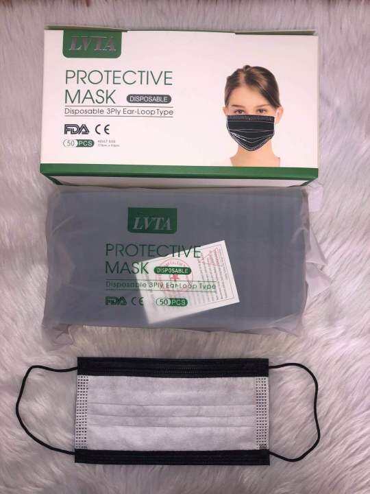 Black LVTA 3Ply 50pcs disposable facemask high quality | Lazada PH