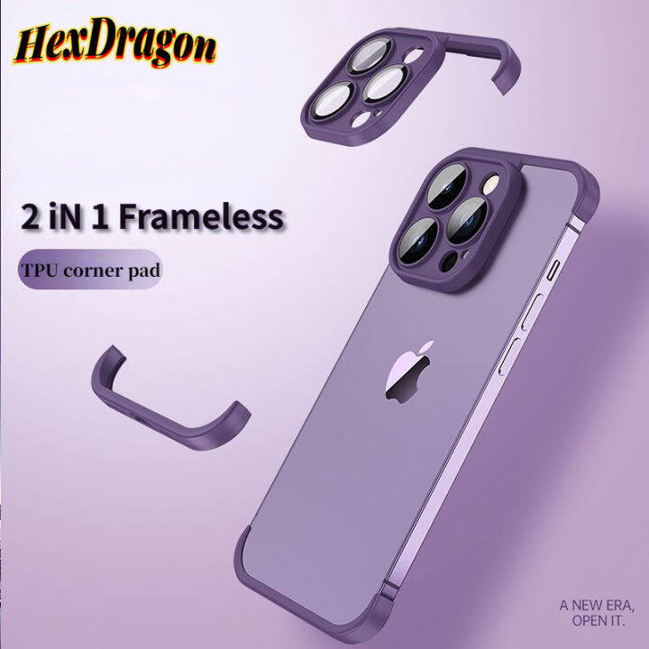 HEXDRAGON 2 In 1 Frameless Bumper TPU Corner Pad with Lens Frame Film ...