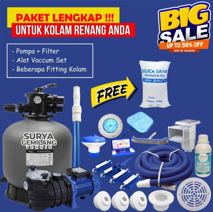 Paket Mesin Filter Pompa kolam Renang 1hp 750watt 220V plus sand filter ...