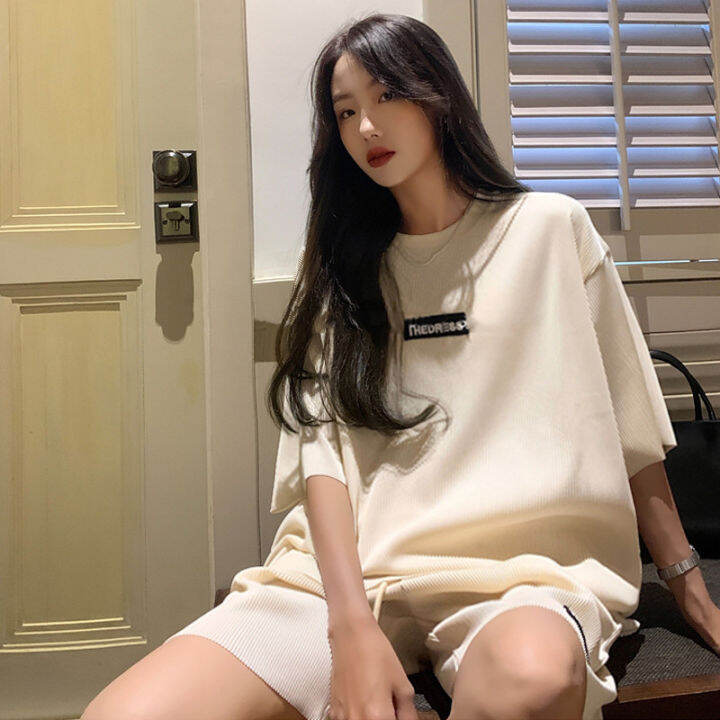 Small Dodo Trendy Fashion เสื้อยืดแขนสั้นผู้หญิงทรงโอเวอร์ไซส์กางเกงขา ...