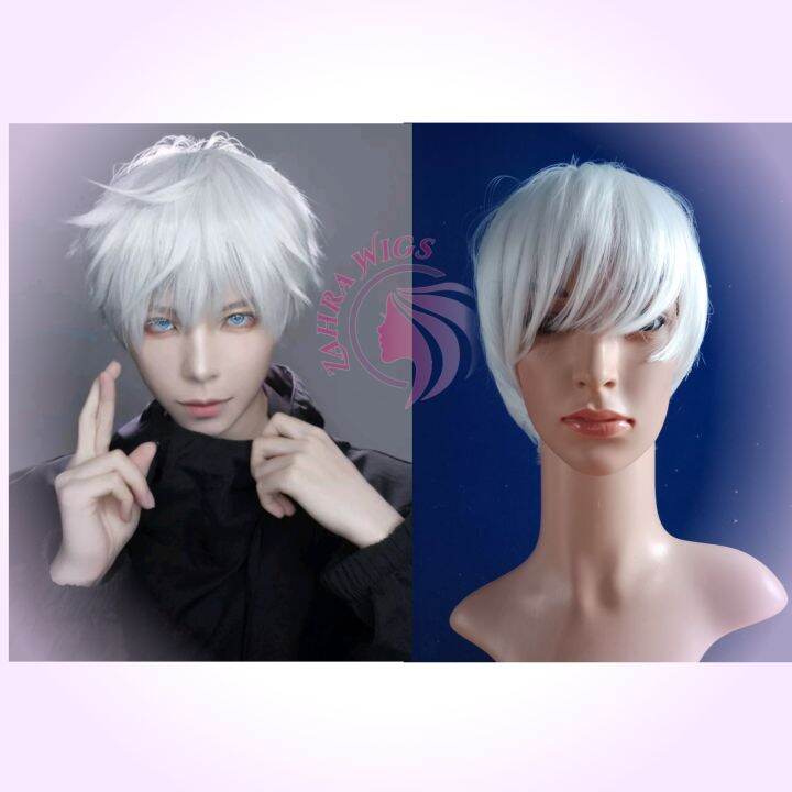 Wig Pria Rambut Pendek Satoru Gojo Anime Wig Cosplay Warna Putih ...