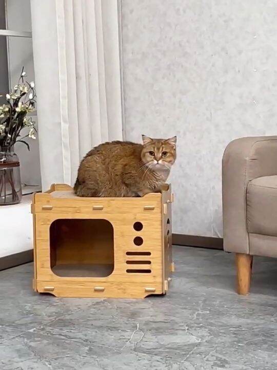 MeowLo 46cm Cat Wooden House Tahan Lama Wood Box Lego Cat House Wooden ...