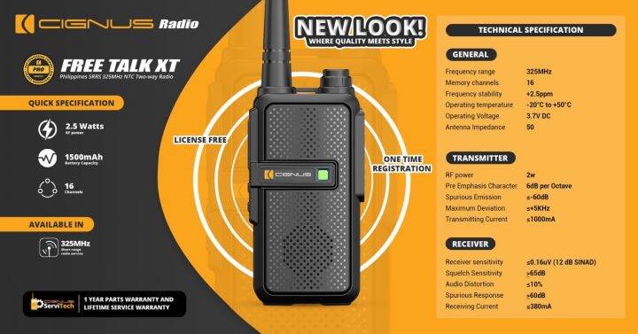 CIGNUS FREETALK XT NEW DESIGN‼️ License Free 325mhz SRRS RAdio | Lazada PH
