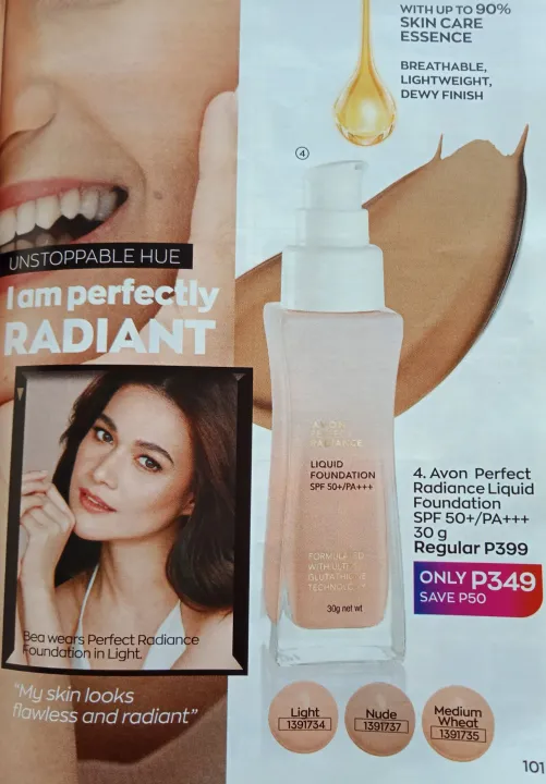 AVON PERFECT RADIANCE LIQUID FOUNDATION dog 50+/PA+++ 30 g reg. prize 399 (light, nude, medium ...
