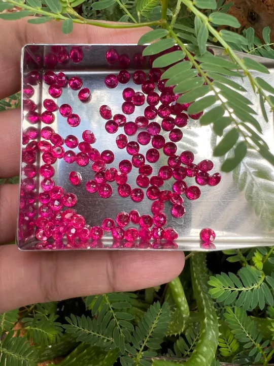Synthetic Ruby 2.00 mm 100 pieces ทับทิม พลอย (พลอยสั่งเคราะเนื้อแข็ง ...