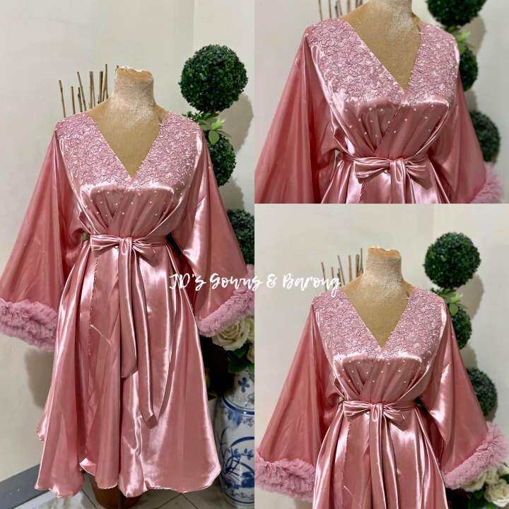 Bridal Robe Midi Silk Satin Raffles Design | Lazada PH