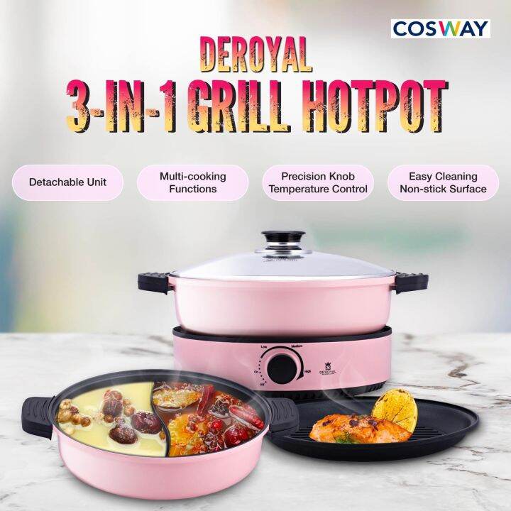 Deroyal 3 in 1 Grill 4 Liter Hotpot Cosway periuk elektrik pot electric | Lazada