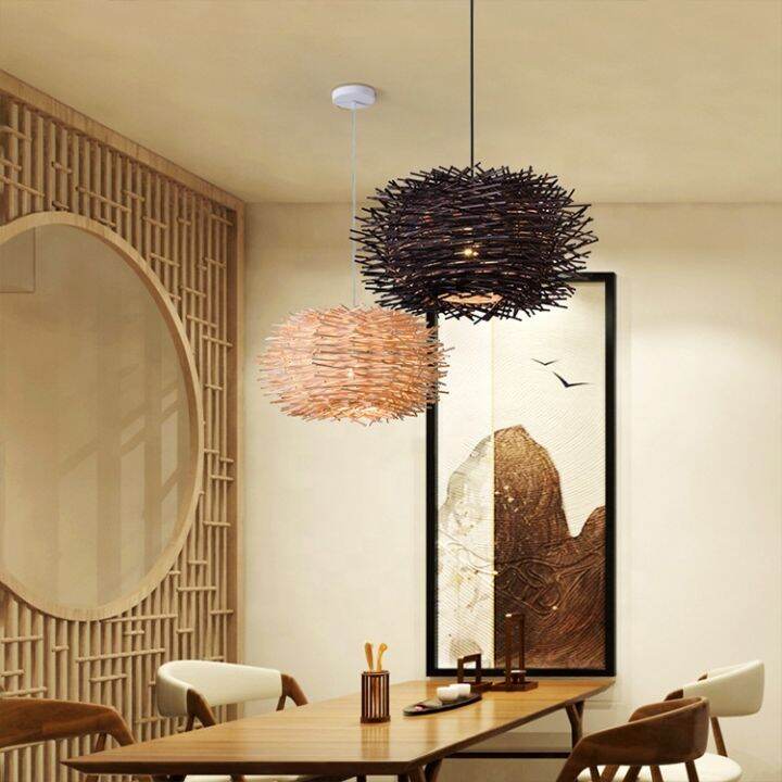 Living Room Modern Black Brown Round Bird Nets Bamboo Rattan Shade ...