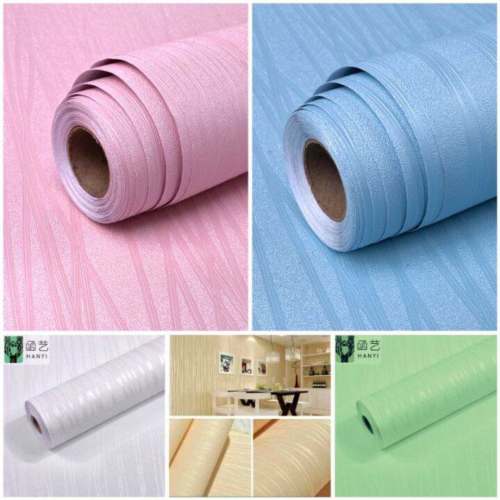 Wallpaper sticker dinding Motif Salur Garis Kream Putih Biru Pink ...