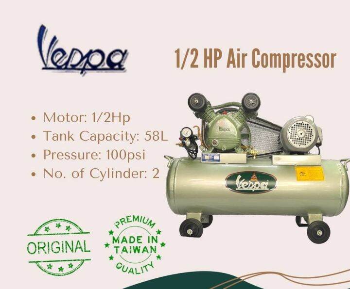 Vespa 1/2HP Air Compressor 46LITRE 85PSI (Green Silver) | Lazada PH