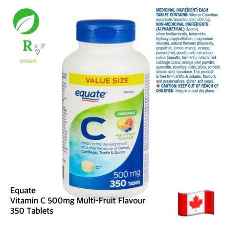 Equate Vitamin C 500mg Multi-Fruit Flavour 350 Tablets 🇨🇦 | Lazada PH