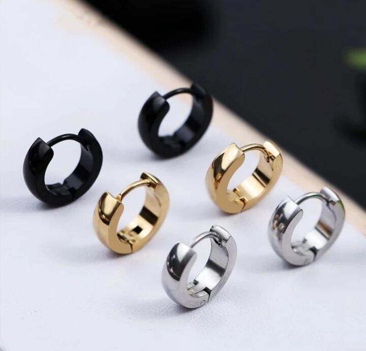 Anting titanium anting pria tindik hitam gold dan silver | Lazada Indonesia