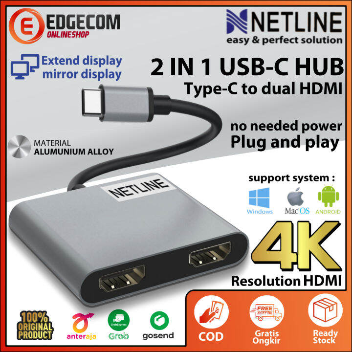 USB 3.1 TYPE C to HDMI + HDMI / Dual HDMI 2in1 Adapter NETLINE | Lazada Indonesia