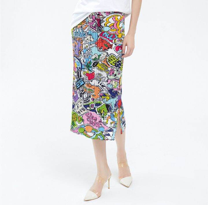 Sanzhai Graffiti พิมพ์กระโปรง Maxi Dress 2022 Wanita Baru Musim Luruh ...