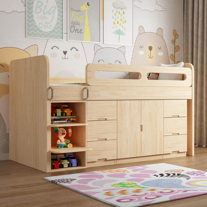 Solid Wood Nordic Boys and Girls Half-Height Wardrobe with Desk ...