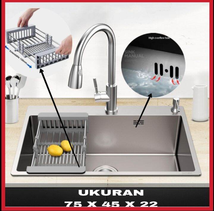 KITCHEN SINK JKM 7545 STAINLESS SUS 304/WASTAFEL 1 LUBANG | Lazada ...
