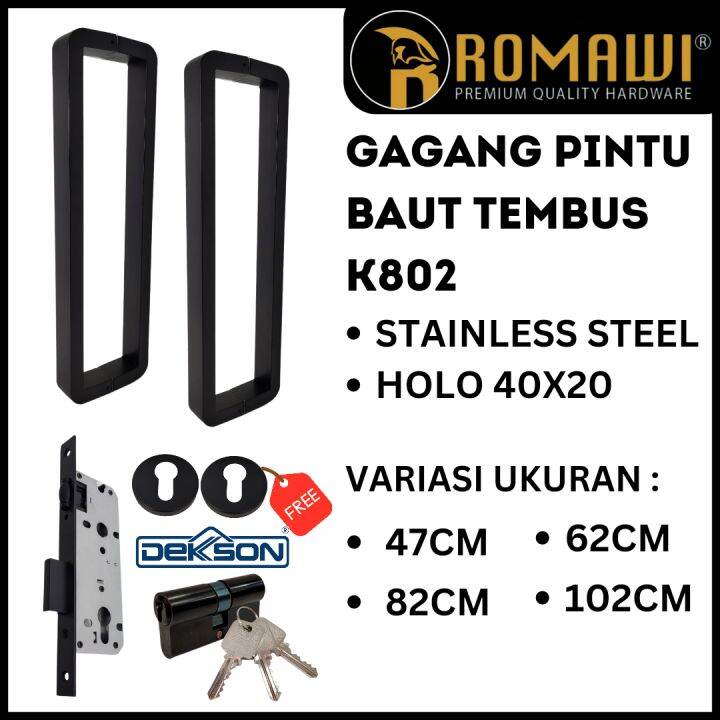 PULL GAGANG HANDLE PINTU KACA KOTAK C STAINLESS DEKSON BLACK K802 SET 2 DAUN PINTU | Lazada ...