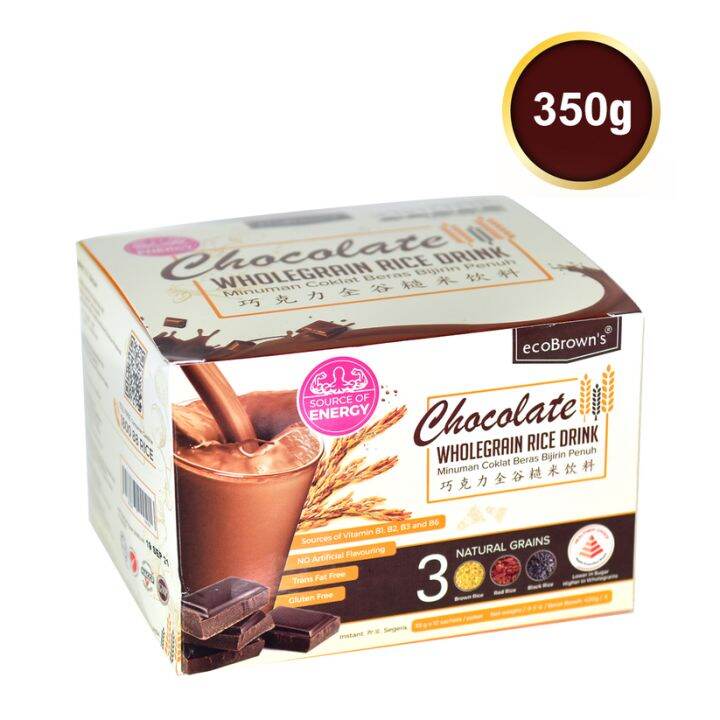 ecoBrown’s Energy Chocolate Wholegrain Rice Drink 350g (35g x 10 sachets) [BB 01/2025] | Lazada