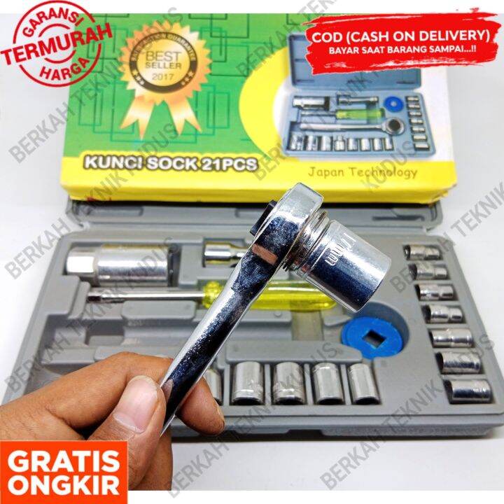 kunci set lengkap 1 box bengkel buat motor kunci sok set 21 pcs ...