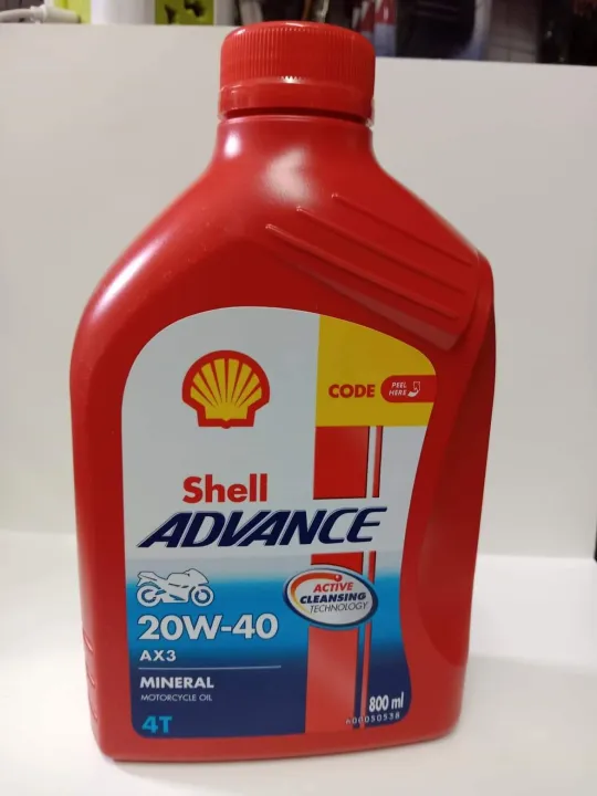 Oil Shell ADVANCE 4T 800ml. 20W-40 AX3 Red MINERAL motorcycle Oil 4T ...