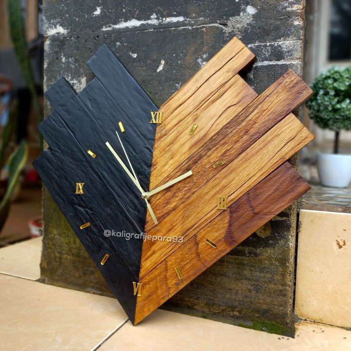 Jam Dinding Aesthetic Kayu Jati, Jam Dinding Unik | Lazada Indonesia