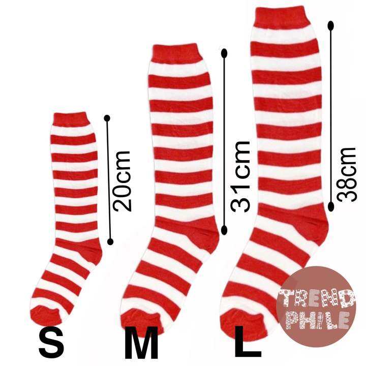 Red Stripes Knee High Iconic Socks• Christmas costume Socks • Party ...