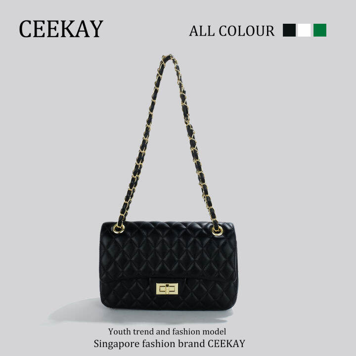 Ceekay ของแท้กระเป๋าสายโซ่ลายข้าวหลามตัดสไตล์ชาแนลกระเป๋าดูแพงสำหรับ ...