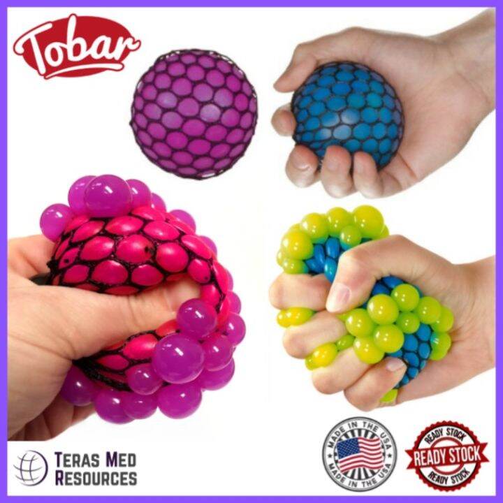 SQUISHY MESH SQUEEZE BALL STRESS RELIEF THERAPY HAND SENSORY (ODD BALL ...