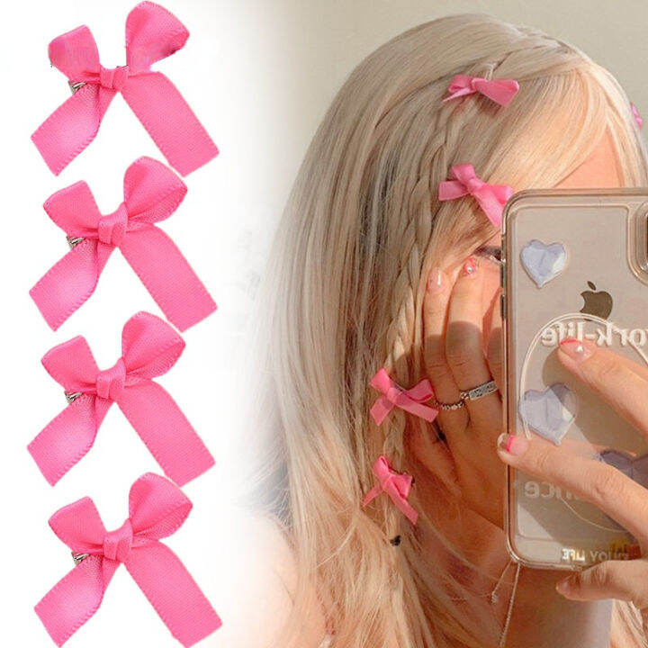 2/8Pcs Pink Ribbon Bow Small BB Hairpin Forehead Clip Headdress Ins ...