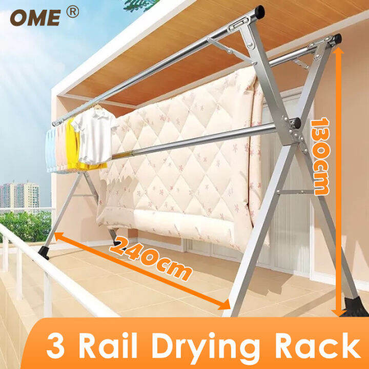 YiMei® 2.4M Foldable/Extendable double pole hangers Cloth drying Rack ...