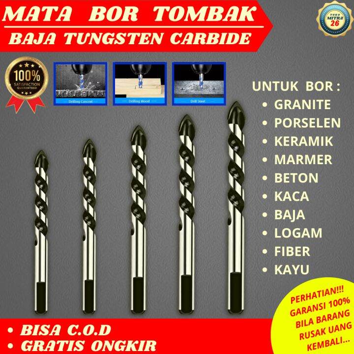 Mata Bor Tombak 6 MM / 8 MM / 10 MM / 12 MM Untuk Keramik Granit Porselin Kaca Besi Baja Kaca ...