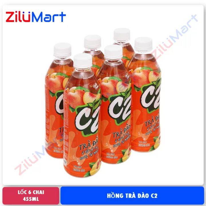 Nước hồng trà C2 hương đào (lốc 6 chai) loại 455ml | Lazada.vn