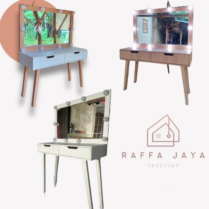 meja rias simple dilengkapi kaca+lampu+kaki meja | Lazada Indonesia