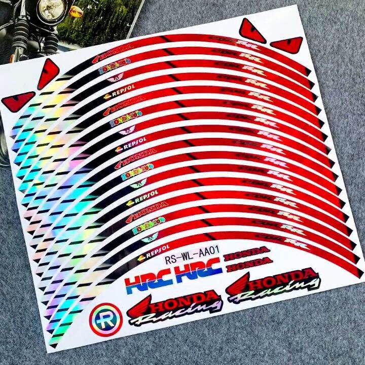 Honda HRC Motorcycle Wheels Rim Sticker Tire Reflective Universal ...