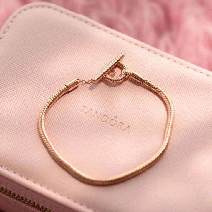 Pandora Pan Moments T-Bar Snake Chain Bracelet Silver Rosegold | Lazada PH