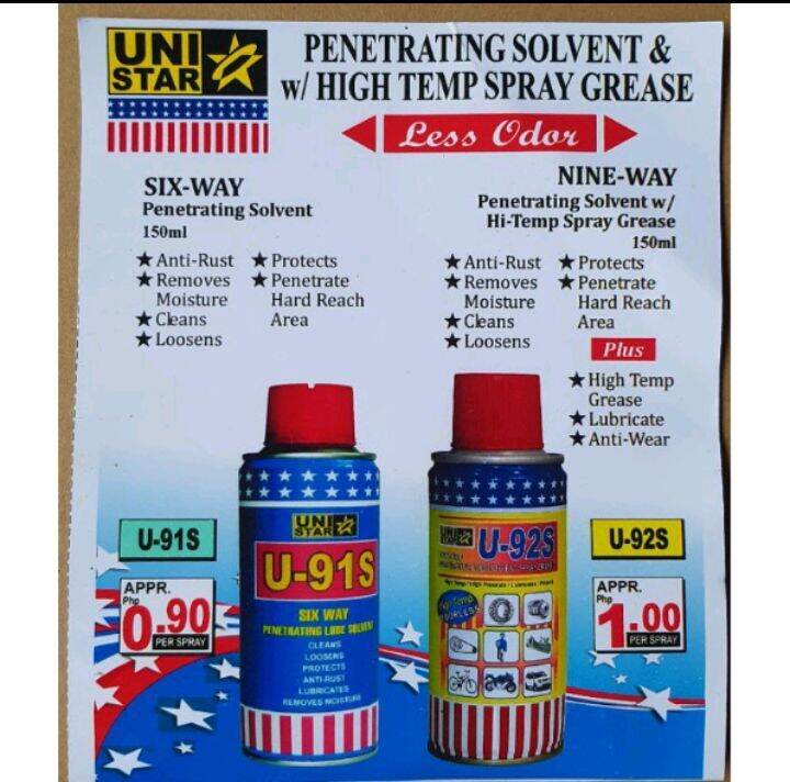 UNISTAR U91S SIX WAY PENETRATING / U92S HIGH TEMPERATURE PENETRATING LUBE SOLVENT SPRAY GREASE ...