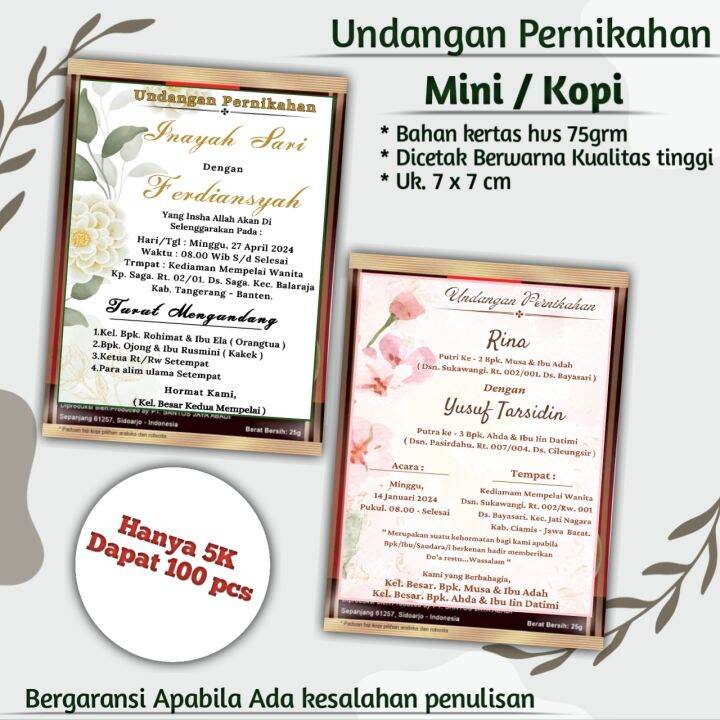 Undangan Mini Pernikahan Paket Murah 100 Pcs | Lazada Indonesia