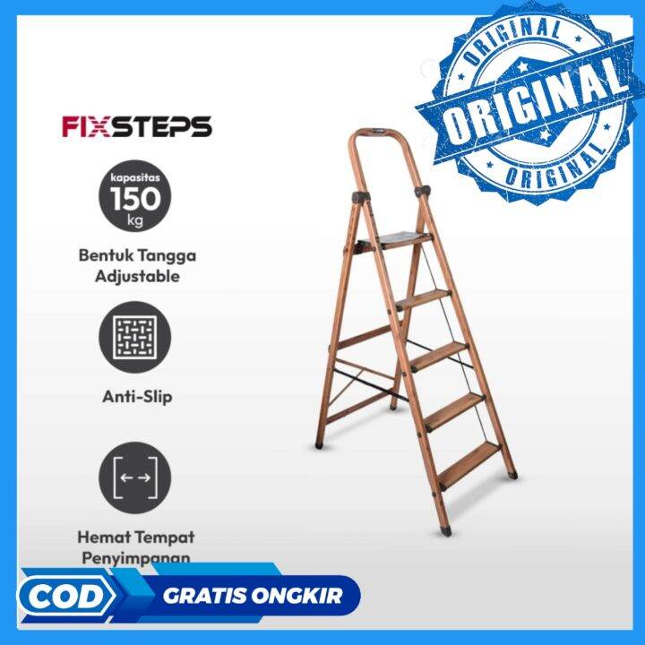 Fixsteps 157 Cm Tangga Lipat Aluminium Slim 5 Steps Motif Kayu | Lazada ...