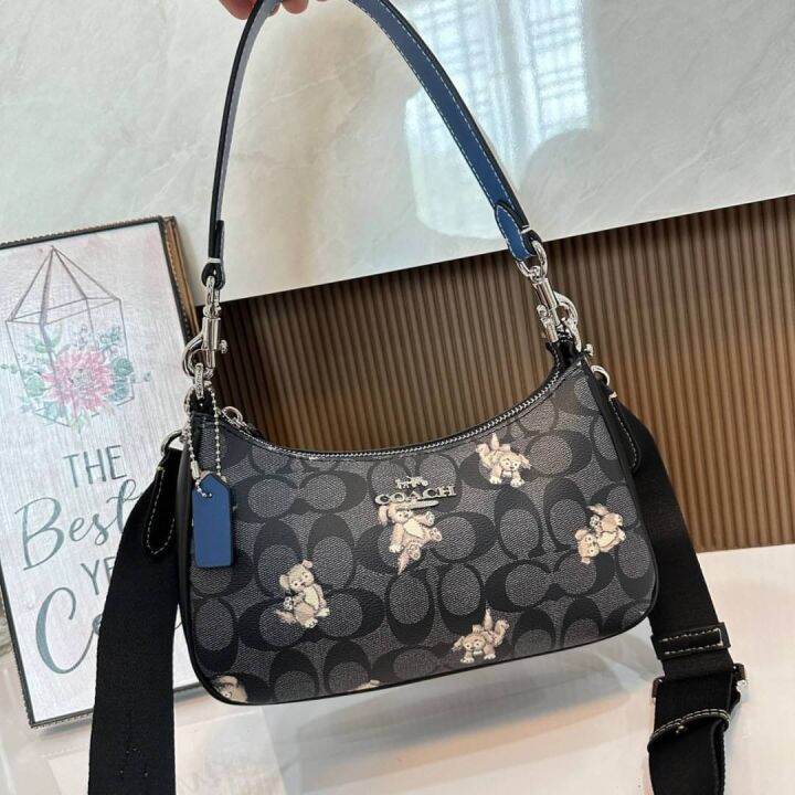 COACH CC775 TERI SHOULDER BAG IN SIGNATURE CANVAS WITH HAPPY DOG PRINT ...