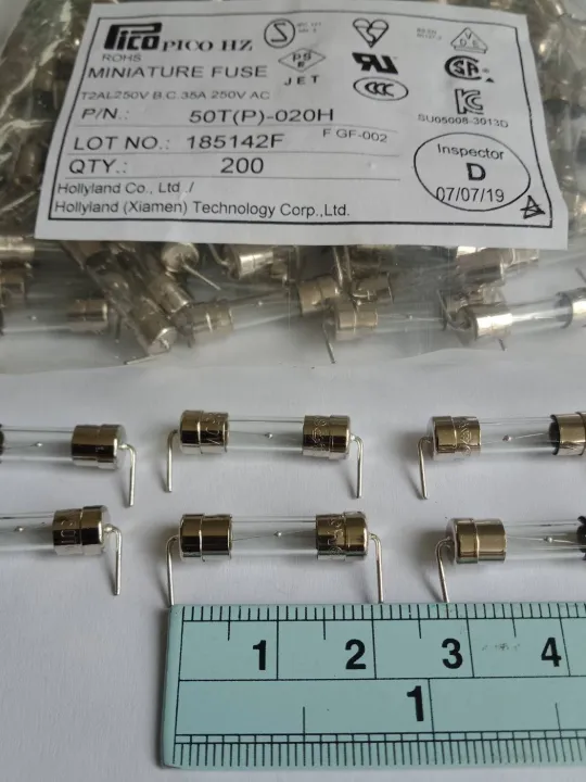 FUSE T2AL 250V ฟิวส์หลอดแก้ว(แพ็ค10ตัว)T2AL250V T2A250V ขนาด20มิล Slow ...