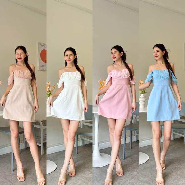 ℬ𝑒𝓇𝓇𝓎.𝒸𝓁𝑜𝓉𝒽𝒾𝓃𝑔 เดรสเกาะอก แต่งชีฟองปาดไหล่ เกาะอกแต่งจีบ ลุคคุณหนูสุดๆ ...