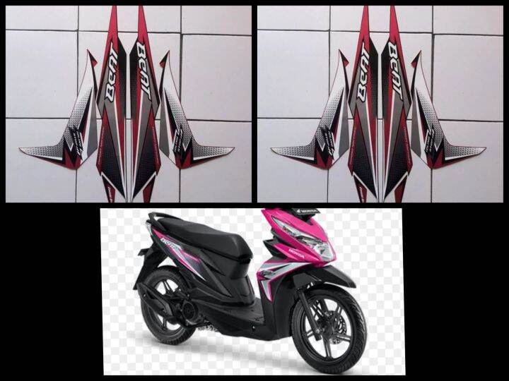 STICKER STRIPING LIS LES BODY MOTOR HONDA BEAT FI 2018 ISS HITAM PINK ...