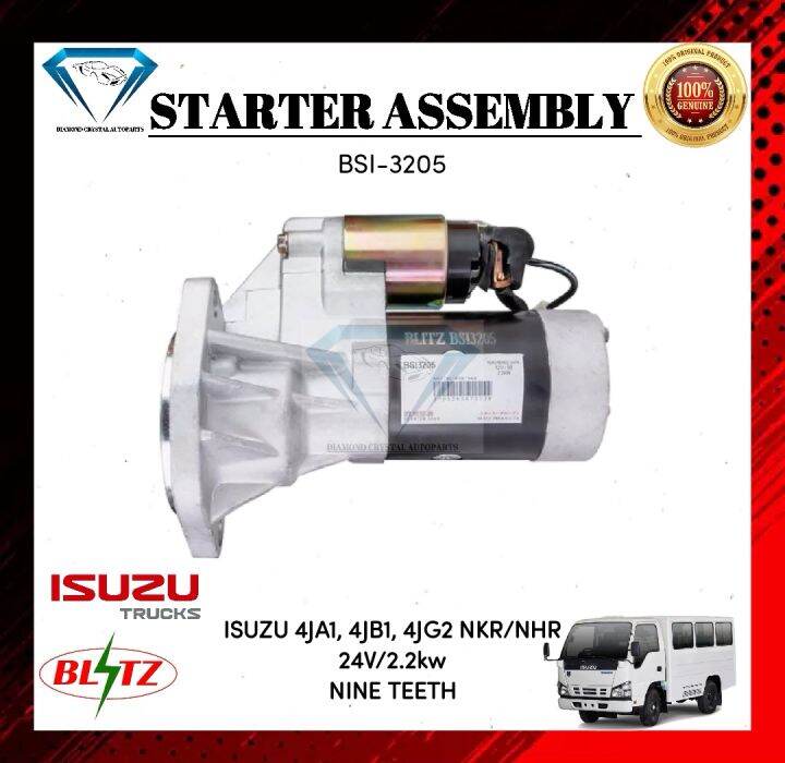 STARTER ASSEMBLY ISUZU 4JA1/ 4JB1/ 4JG2 NKR, NHR 24V/2.2KW (NINE TEETH ...