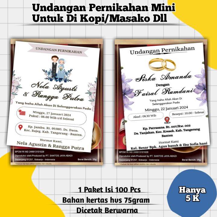Undangan Pernikahan Mini Untuk Di Kopi/Masako/Dll Uk. 7x7 cm | Lazada ...