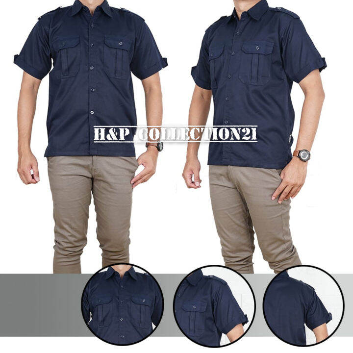 Kemeja PDL Biru Dongker Kantong Dua tangan Pendek | Lazada Indonesia