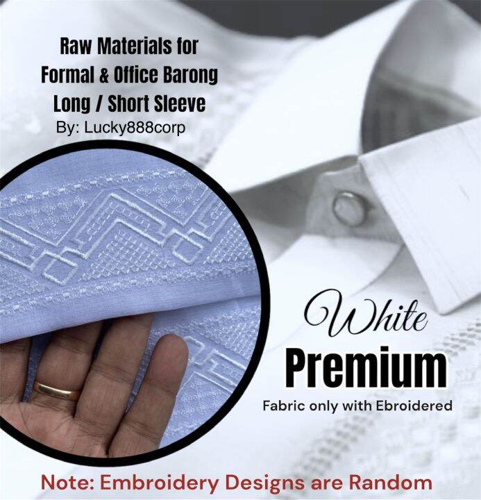 PreCut Fabric ️ LONG SLEEVE Office Barong Embroidered White Fabric Hugo ...