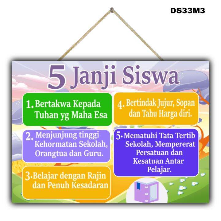 Hiasan dinding Poster 5 JANJI SISWA gantungan dinding edukasi sekolah ...