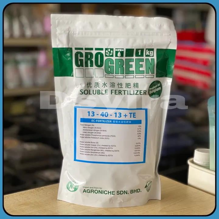 GroGreen Soluble Fertilizer 13 - 40 - 13 + TE 1kg👉 Baja Larut GroGreen ...